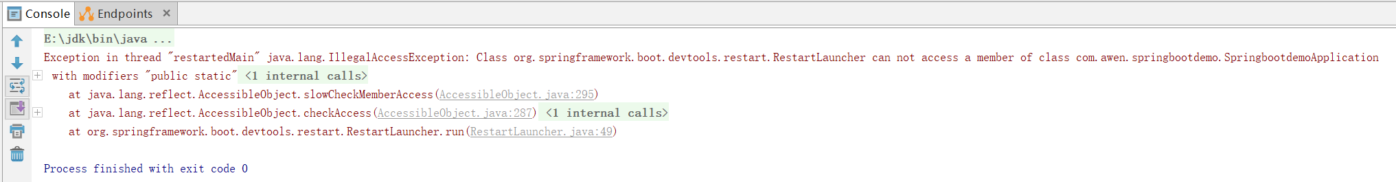 SpringBoot 热部署报错：Exception in thread “restartedMain“ java.lang.IllegalAccessException_exception ...