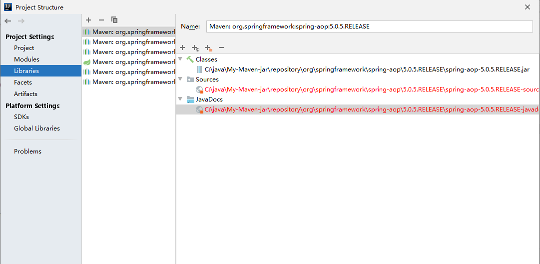 IDEA中的project Setting中的Libraries，Sources和JavaDocs红色报错解决方法_idea project settings libraries都标红-CSDN博客
