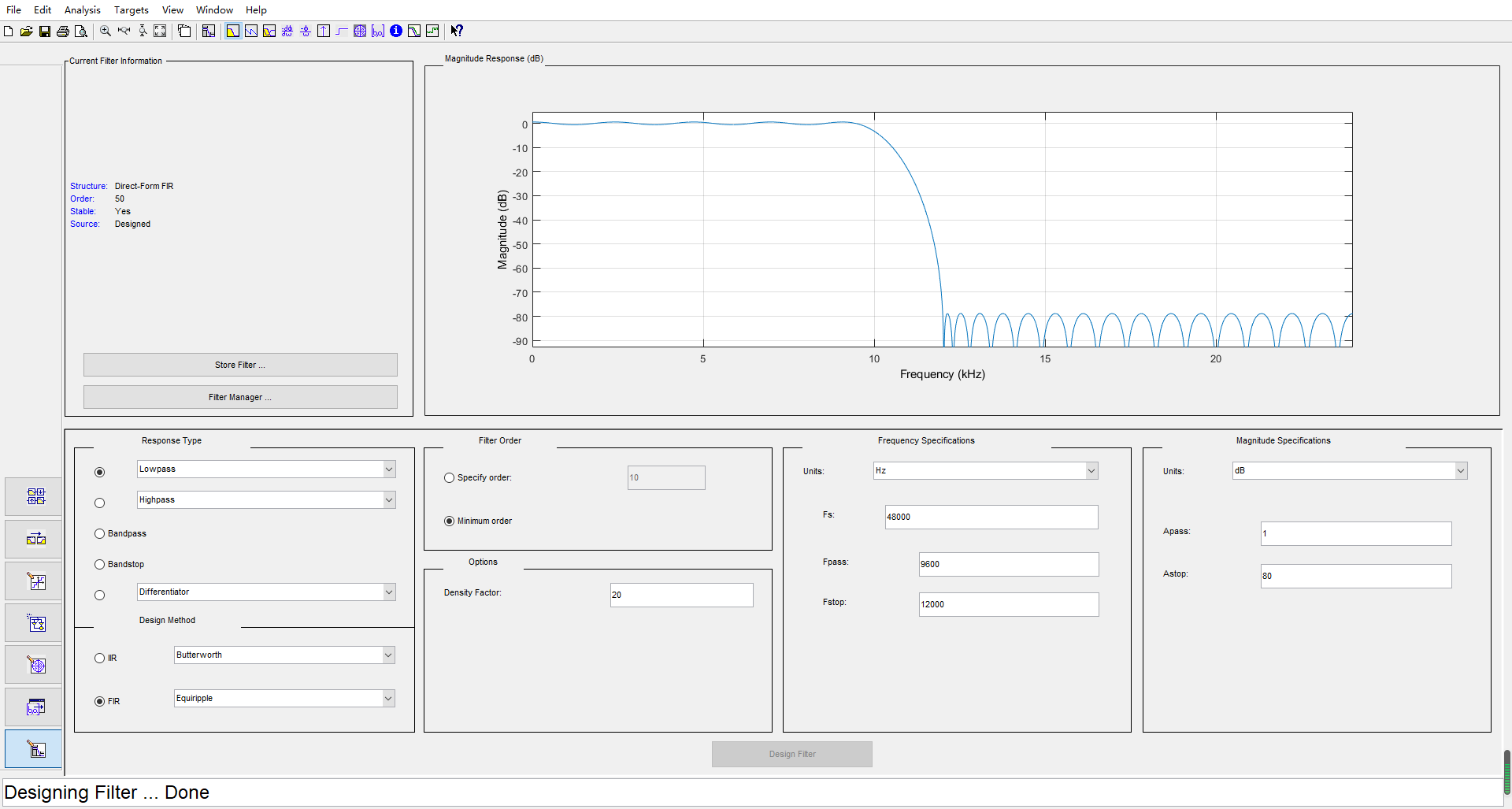 Matlab Fdatool滤波器设计以及使用_matlab fdatool生成的滤波器怎么用-CSDN博客