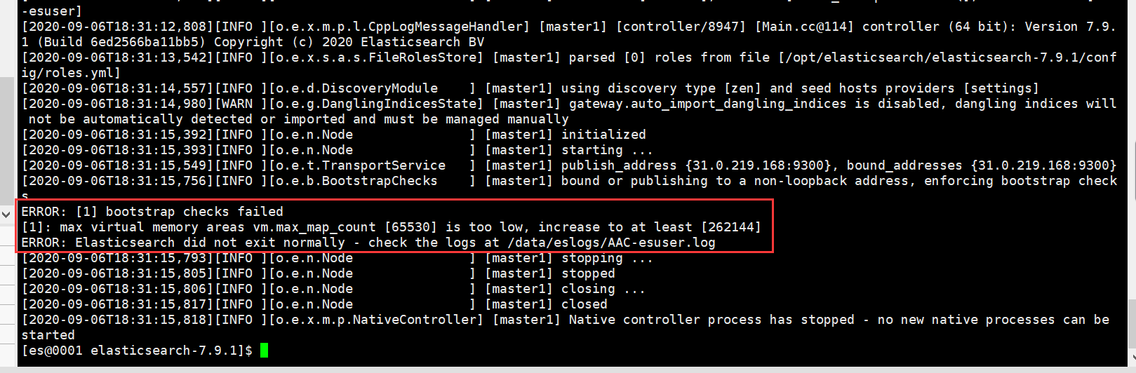 解决报错max virtual memory areas vm.max_map_count [65530] is too low, increase to at least [262144 ...