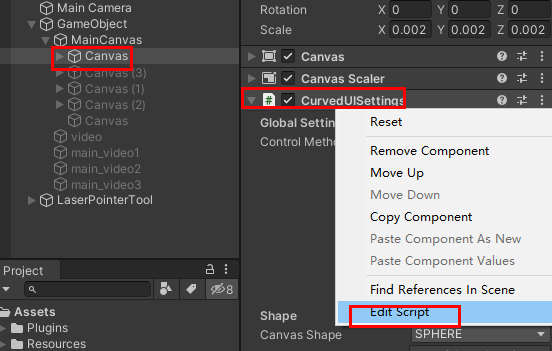 Unity 工具 之 CurvedUI （曲面UI）一些基本操作和CUSTOM_RAY 射线交互时注意事项整理_curved ui-CSDN博客