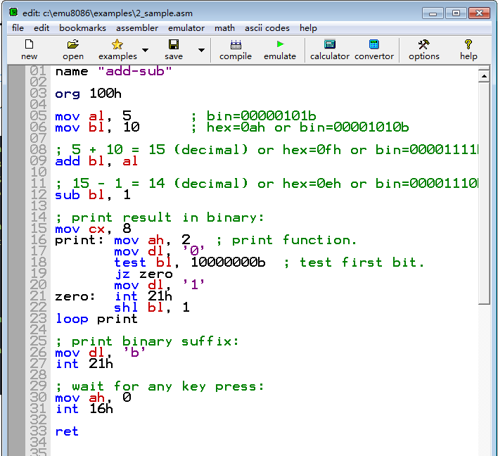 在emu8086中学习汇编语言加减法程序_emu8086两位十进制相乘后相加-CSDN博客