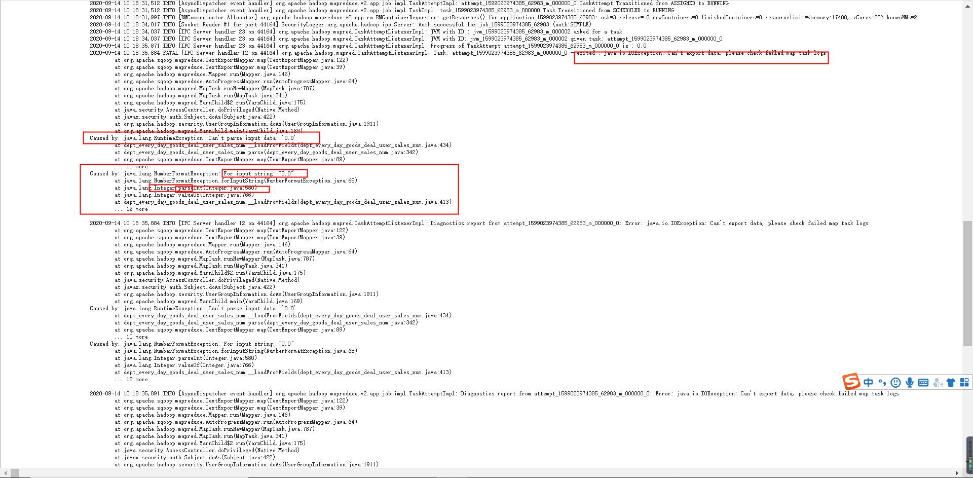 Sqoop 报 :ERROR tool.ExportTool: Error during export: Export job failed!_error tool.exporttool ...
