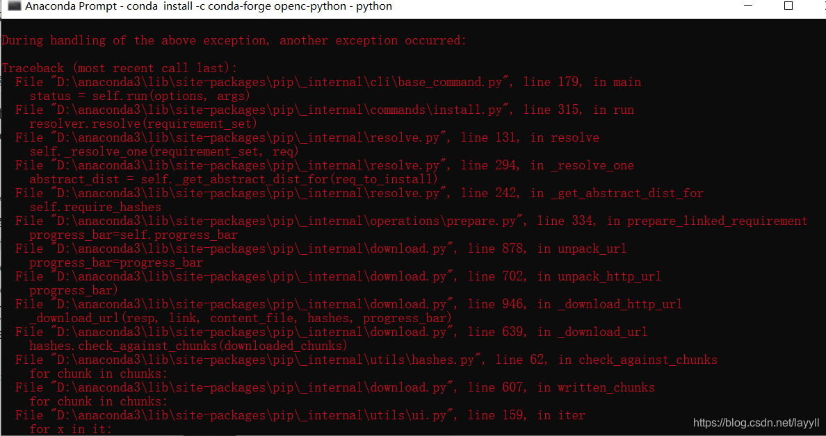 Anaconda Prompt使用pip安装时出现 Socket Timeout The Read Operation Timed Out 错误 Anaconda Prompt安装