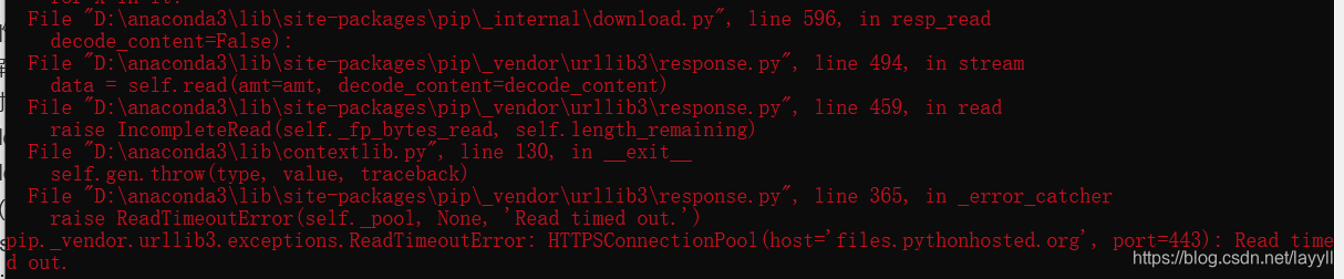 Anaconda Prompt使用pip安装时出现 Socket Timeout The Read Operation Timed Out
