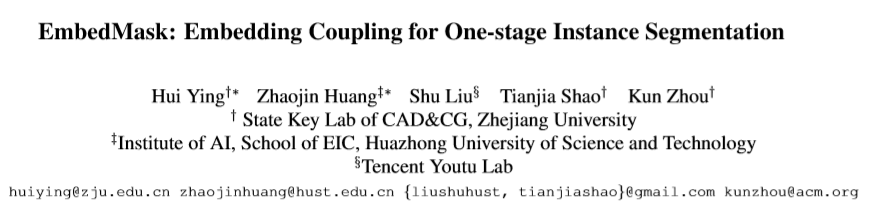 论文阅读：《EmbedMask: Embedding Coupling for One-stage Instance Segmentation ...