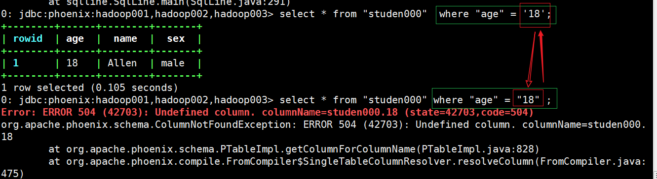 Phoenix查询报错，字段找不到。Error: ERROR 504 (42703): Undefined column. columnName=(state=42703,code=504 ...