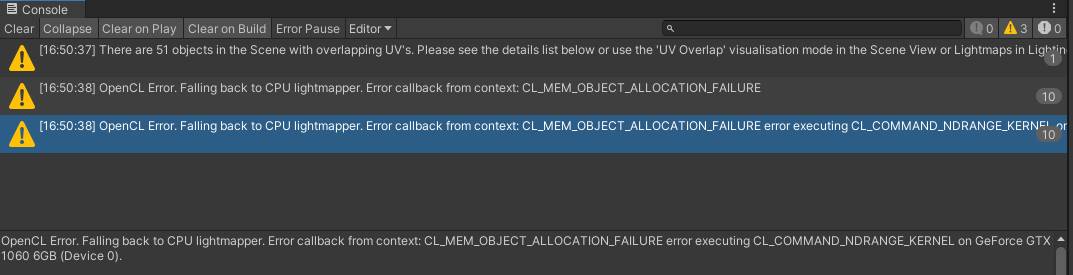 Unity OpenCL Error. Falling back to CPU lightmapper. Error callback from context:-CSDN博客