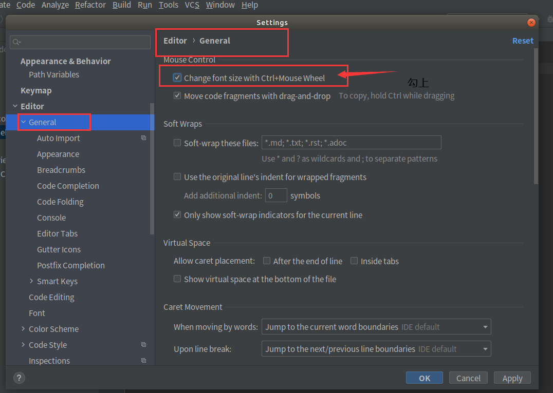 IDEA设置 Ctrl+滚动鼠标滑轮 控制字体大小_idea 滚轮 ctrl快速滚动设置-CSDN博客