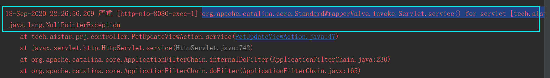 严重 [http-nio-8080-exec-1] org.apache.catalina.core.StandardWrapperValve.invoke Servlet.service ...