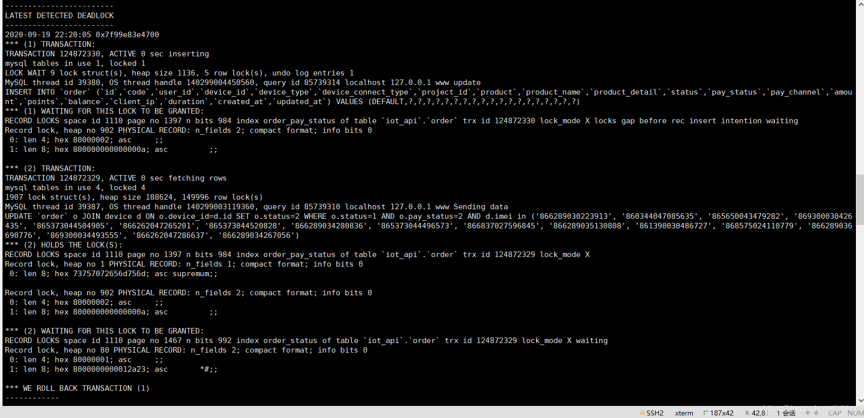 记录一次 Deadlock Found When Trying To Get Lock; Try Restarting Transaction 错误deadlock Found When