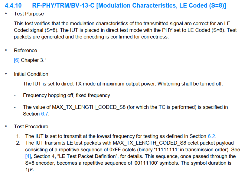 BLE_BQB Test_Modulation Characteristics, LE Coded (S=8)_RF-PHY/TRM/BV ...