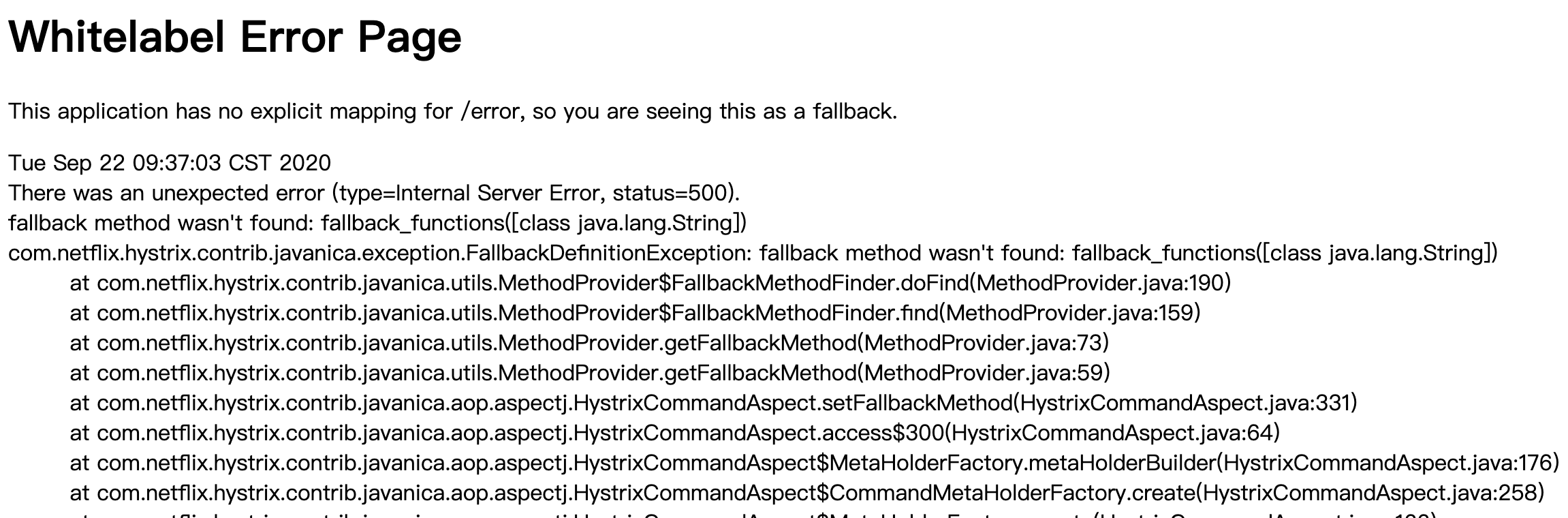 fallback method wasn‘t found: fallback_functions([class java.lang.XXX])_@circuitbreaker no ...