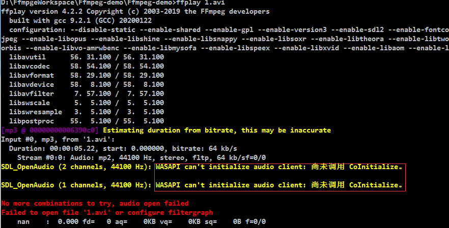 windows 上ffplay 遇到的问题 WASAPI can’t initialize audio client_pygame.error: wasapi can't initialize ...