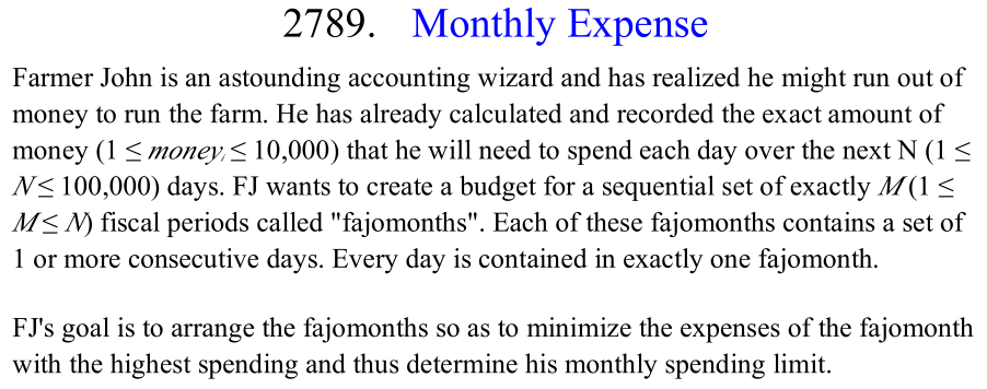 TOJ2789-Monthly Expense (divide and conquer + dichotomy, python ...