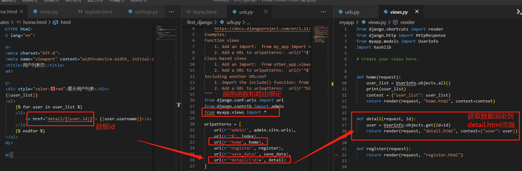 Django 将后端数据展示在前端页面（展示用户列表及详情页）vscode写django怎么让后台数据显示到前端html Csdn博客 8744