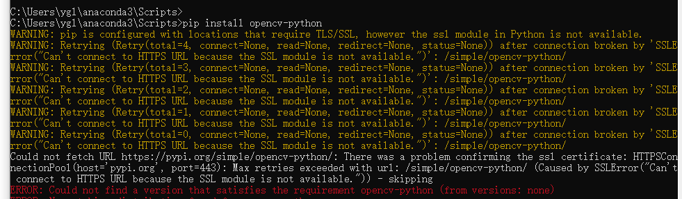 pip安装失败提示warning和error_anaconda中pip安装时warning: error parsing dependencies-CSDN博客