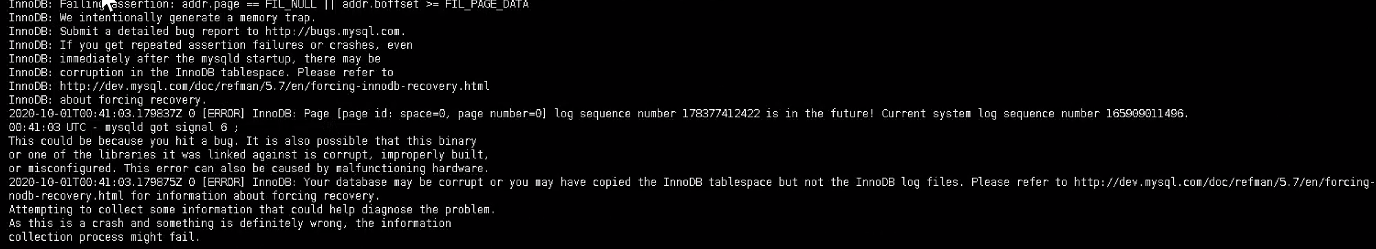 mysql 数据库无法启动（Ignoring the redo log due to missing MLOG_CHECKPOINT between the checkpoint ...