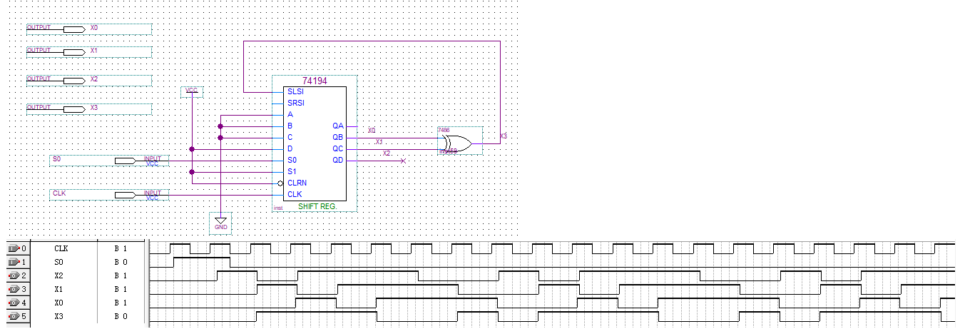 quartus simulation 6: 74194 construction of linear feedback shift register counter LFSR ...