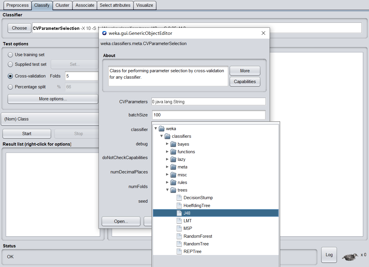 Weka(二)—Classification(糖尿病数据集&Cross-validation交叉验证&meta-classifier(CVParameter)&Weka Knowledge ...