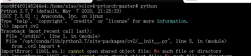 docker环境里安装opencv ImportError: libGL.so.1: cannot open shared object file: No such file or ...