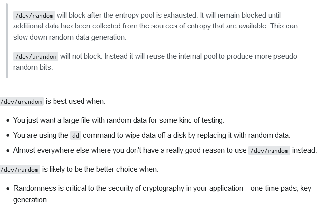 /dev/random及/dev/urandom在linux操作系统中的应用及区别_linux系统urandom替换为random更安全不对吗-CSDN博客