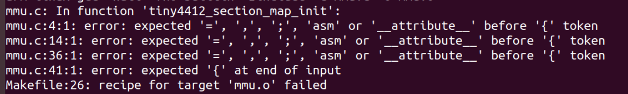 对于gcc编译器出现error: expected ‘=‘, ‘,‘, ‘；‘, ‘asm‘ or ‘__attribute__‘ before ‘{‘ token情况分析_gcc 编译 ...