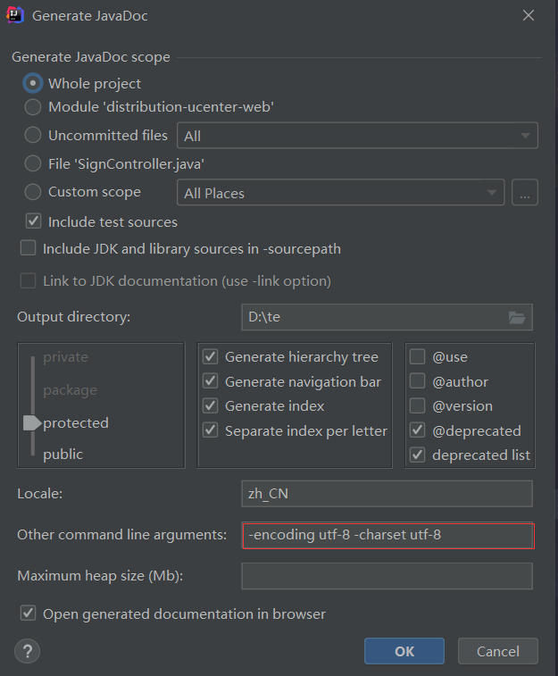 使用IDEA自带的Generate JavaDoc工具出现中文乱码问题_idea generate java doc 注解, 中文乱码-CSDN博客