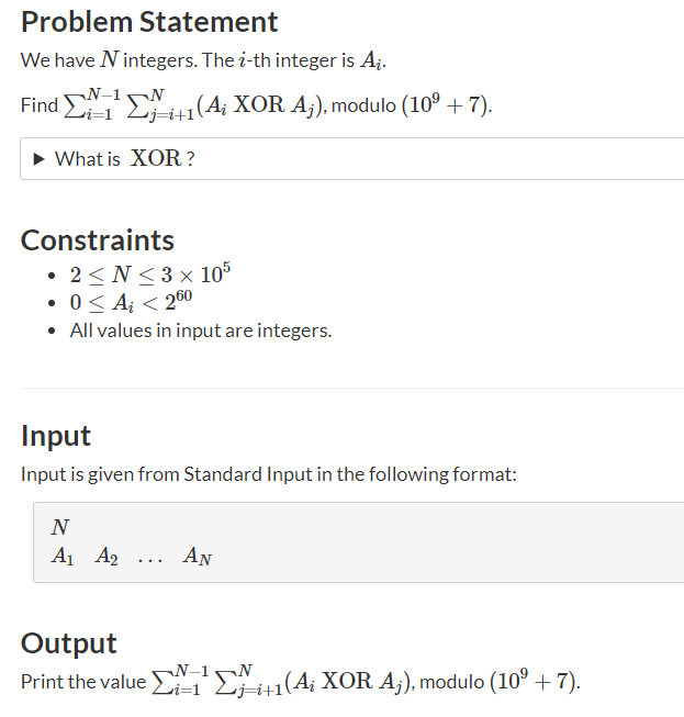 ABC147 D - Xor Sum 4（异或，按位计算贡献）_abc147d-CSDN博客