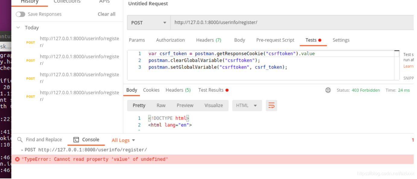 Postman填充csrf遇到获取不到token问题 An Expected Csrf Token Cannot Be Found Csdn博客
