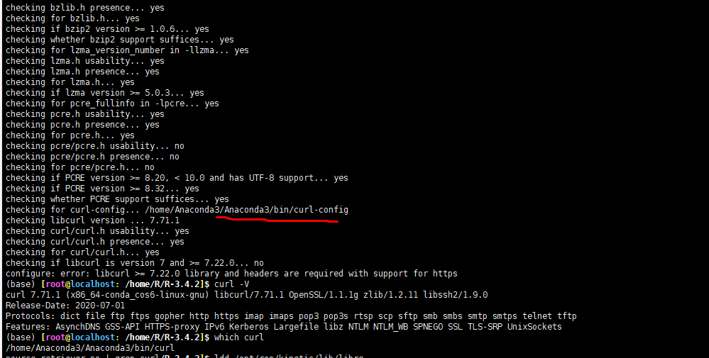 configure: error: libcurl ＞= 7.28.0 library and headers are required with support for https ...