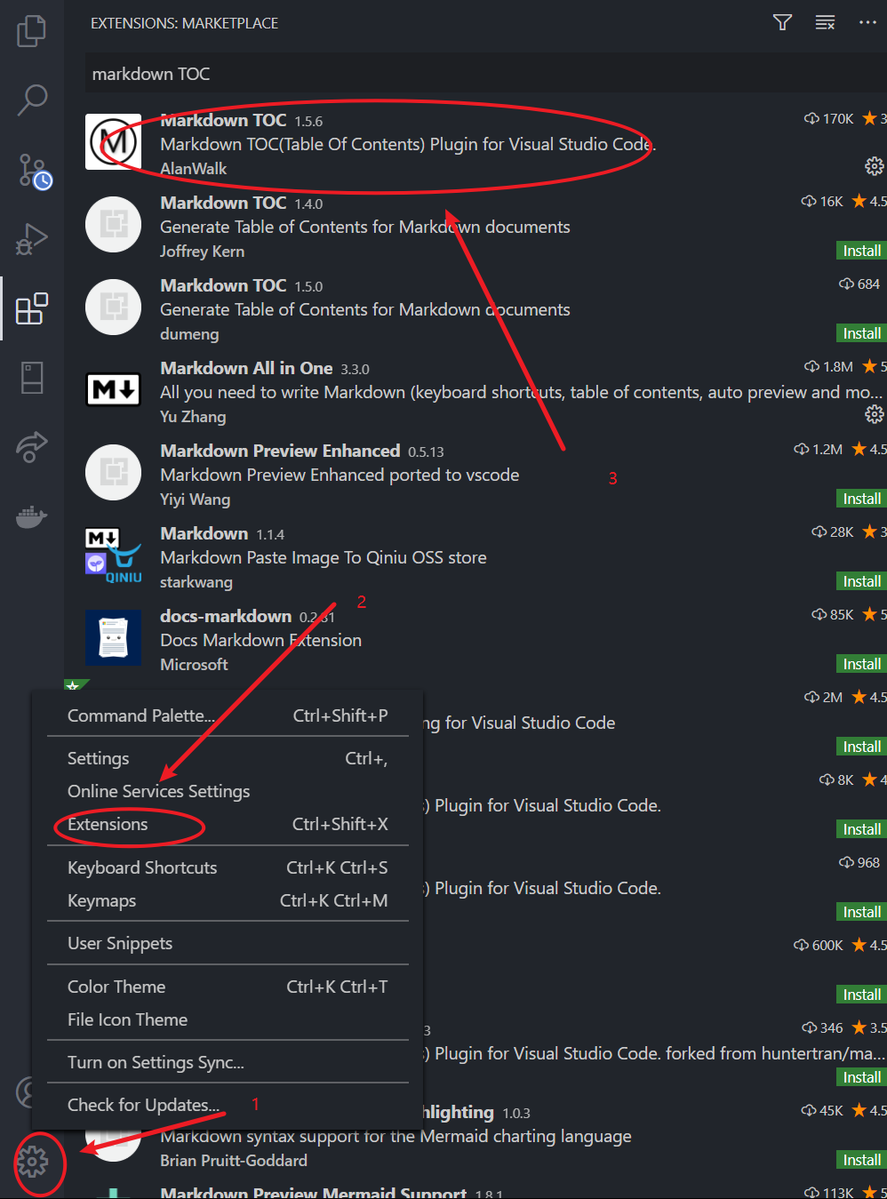 Windows下vscode使用markadown Toc插件，自动生成目录 Markdown Toc Csdn博客