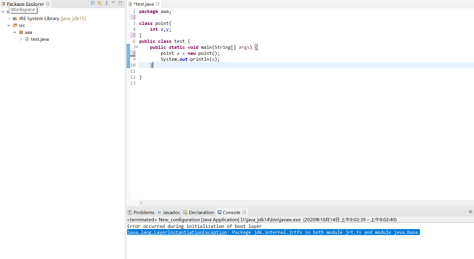 用eclipse出现java.lang.LayerInstantiationException: Package jdk.internal.jrtfs in both module jrt ...