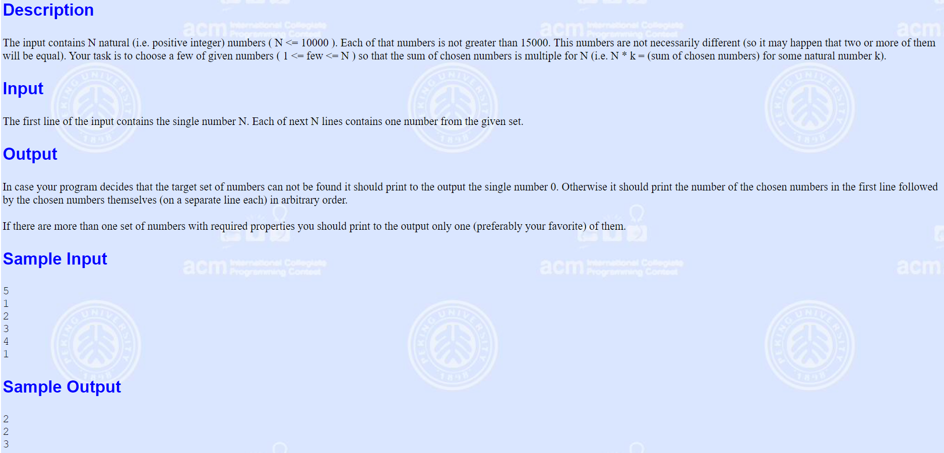 POJ 2356 Find a multiple（鸽巢原理）-CSDN博客