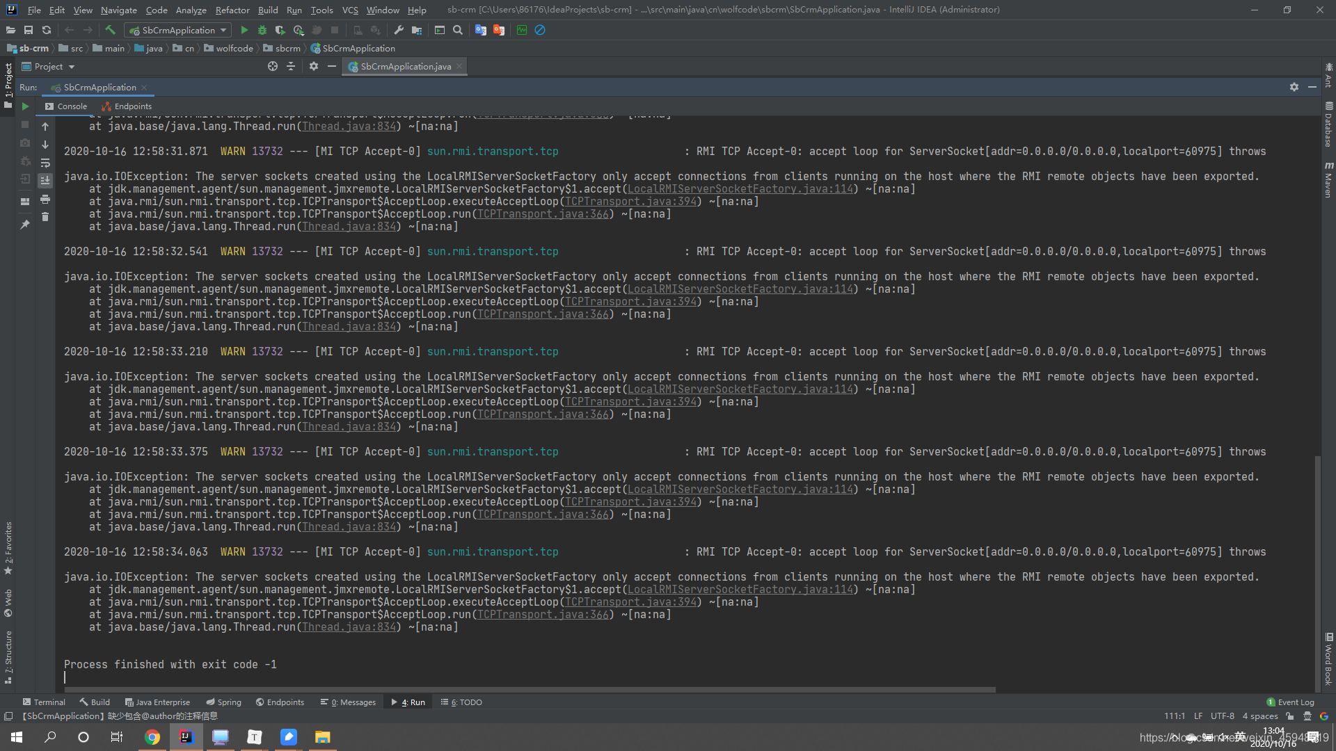 Springboot启动时出现:ioexception The Server Sockets Created Using The