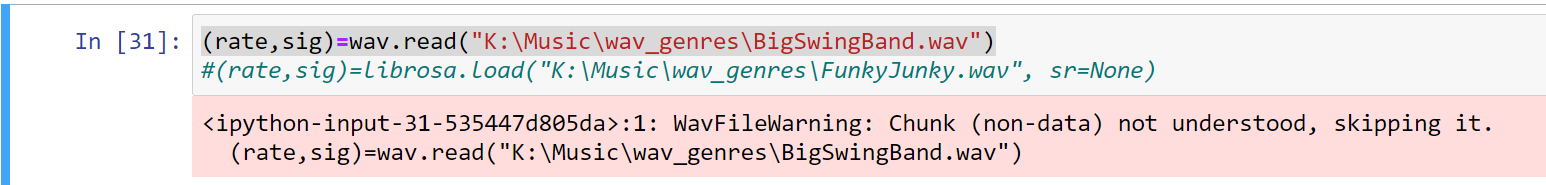 音频机器学习中使用 scipy.io.wavfile 读取wav文件时遇到 Chunk (non-data) not understood 错误_wavfilewarning: chunk ...