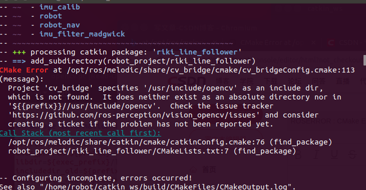 ROSERROR : CMake Error at /opt/ros/melodic/share/cv_bridge/cmake/cv_bridgeConfig.cmake:113 ...