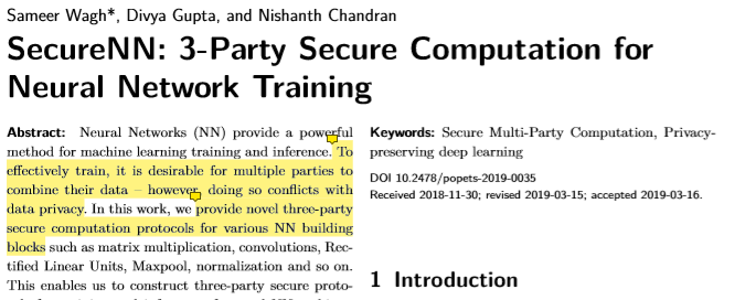 论文学习2020.10.19：隐私保护学习：SecureNN: 3-Party Secure Computation for Neural Network Training_security ...