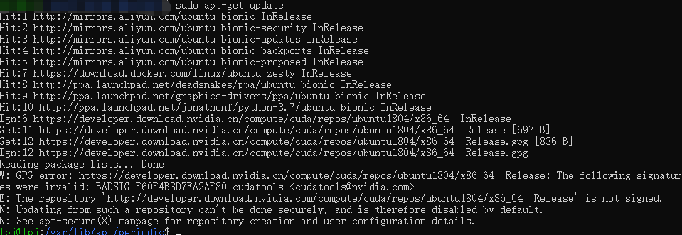 解决apt update失败的问题 See apt-secure(8) manpage for repository creation and user configuration ...