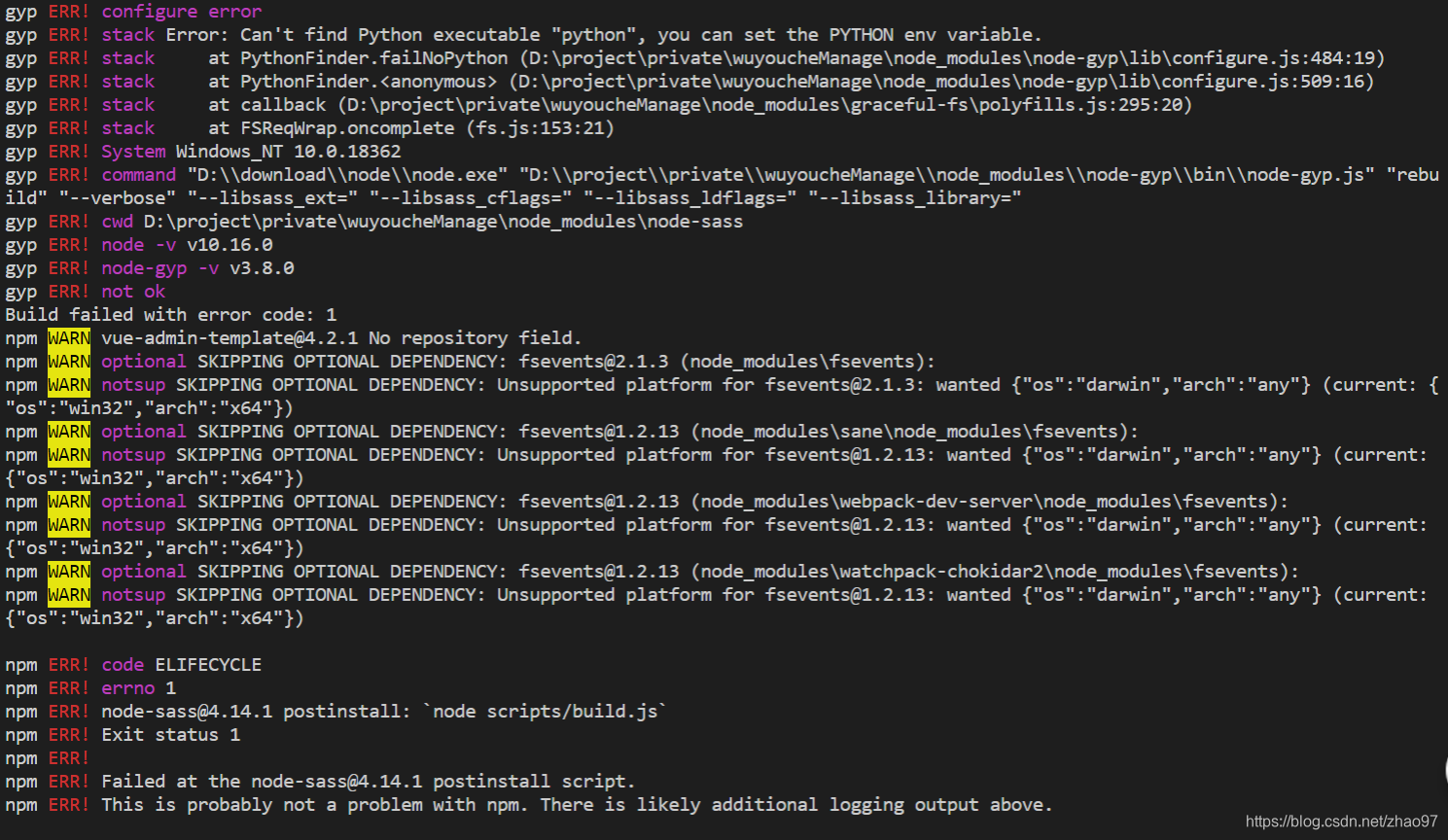 Npm Install报错node Sass4141 Postinstall `node Scriptsbuildjs`npm Install Sass Save 414