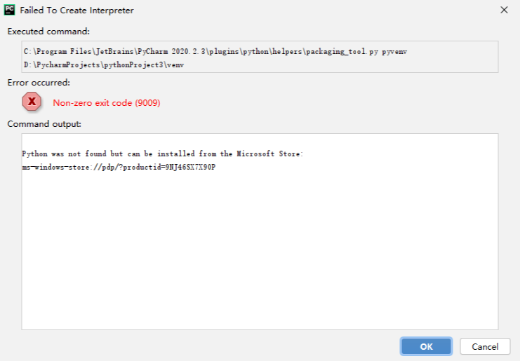 When Pycharm Creates The Project It Prompts Non zero Exit Code 9009