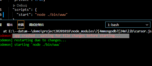 报错：[nodemon] app crashed - waiting for file changes before starting...-CSDN博客