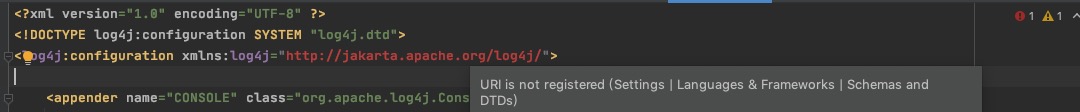 解决log4j.xml的问题：http//jakarta.apache.org/log4j/ uri is not registered_log4j.xml官网-CSDN博客