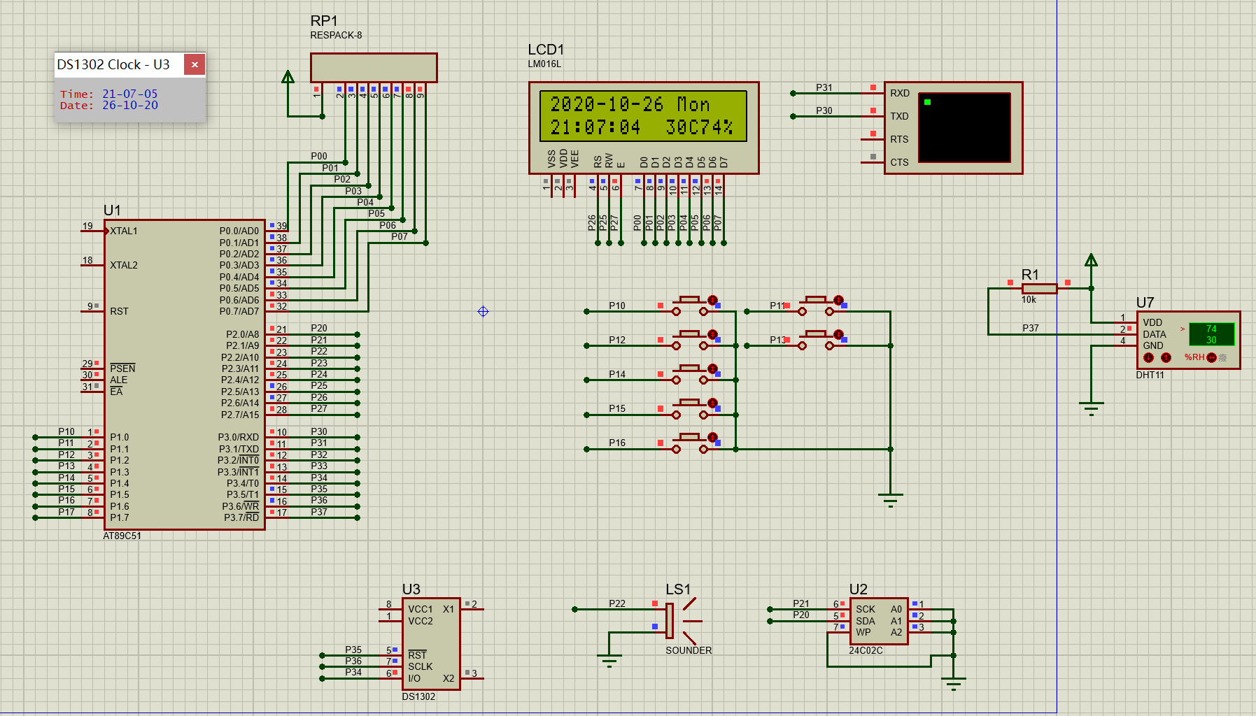 51单片机 普中V2 数字时钟 电子时钟 万年历 DS1302 LCD1602 AT24C02_设计一个基于普中单片机多功能数字钟,在lcd上显示当前时间;采用独立按键调整日期-CSDN博客