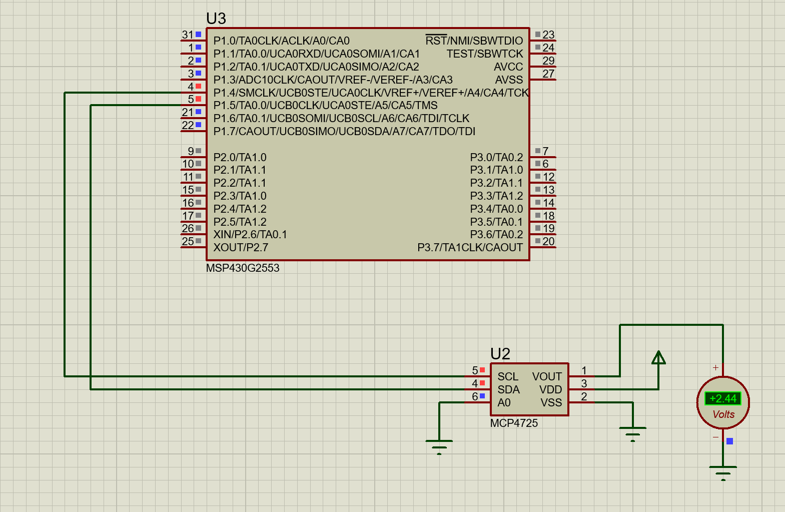 MSP430 G2553 单片机 MCP DAC 4725 仿真图 HW-315_msp430g2553单片机自带dac模块吗-CSDN博客