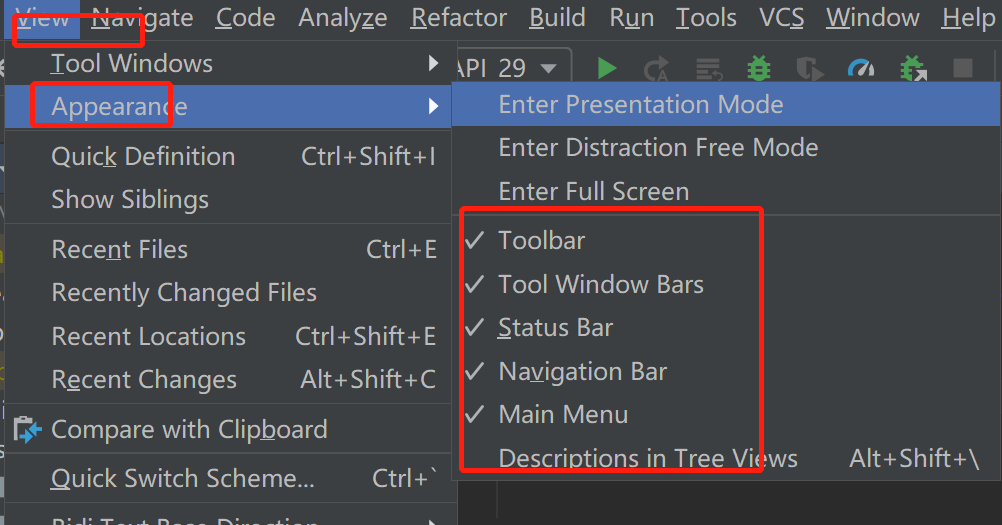 Android Studio 工具栏消失了 设置回来_android studio build运行导航栏没有了-CSDN博客