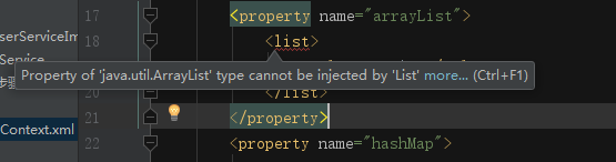 在spring配置文件中，配置集合类型数据注入时报错，Property of ‘java.util.ArrayList‘ type cannot be injected by ‘List ...