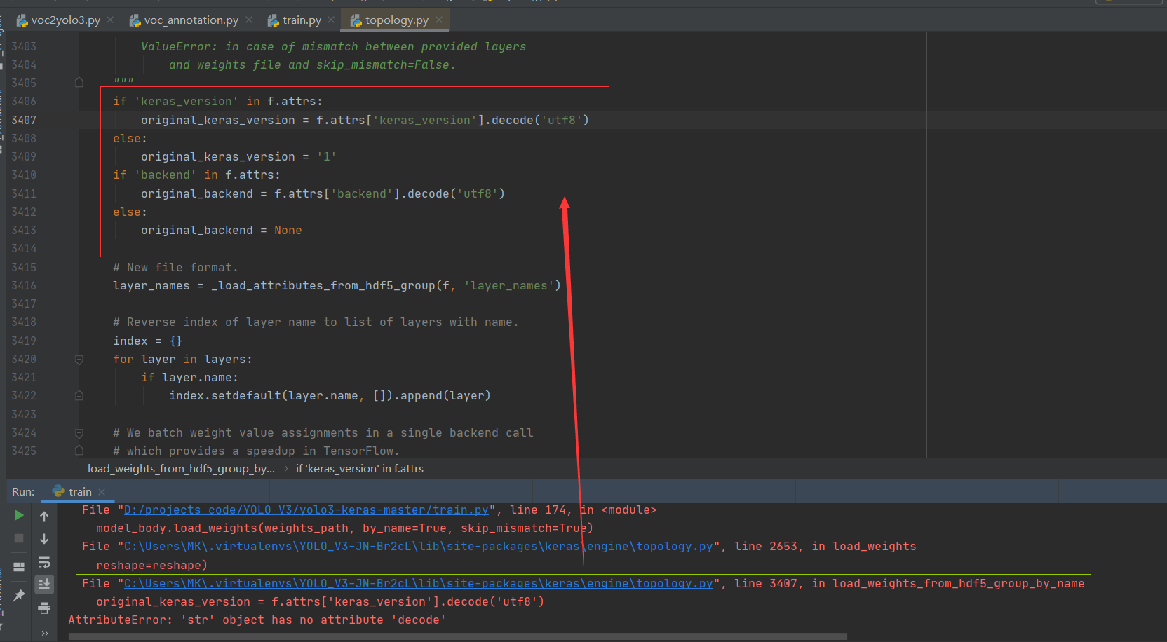 使用keras实现YOLO v3报错‘str‘ object has no attribute ‘decode‘_str' object has no attribute 'train-CSDN博客