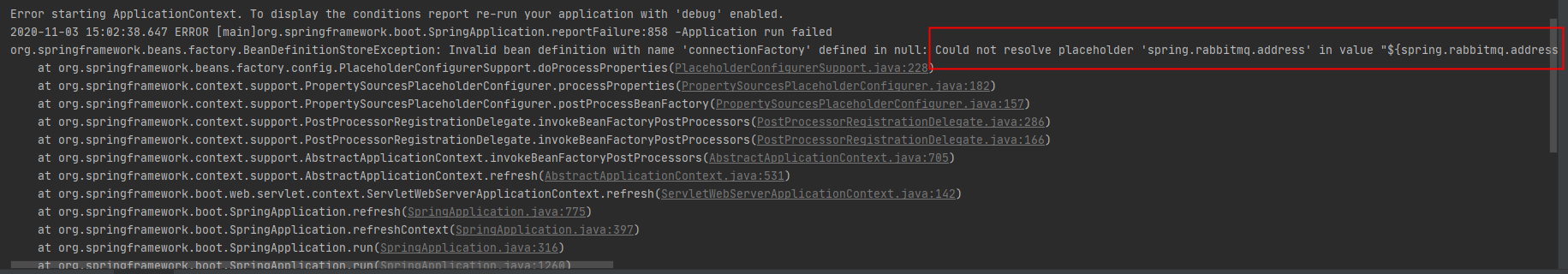Error Starting Applicationcontext To Display The Conditions Report Re Run Your Application With 9154