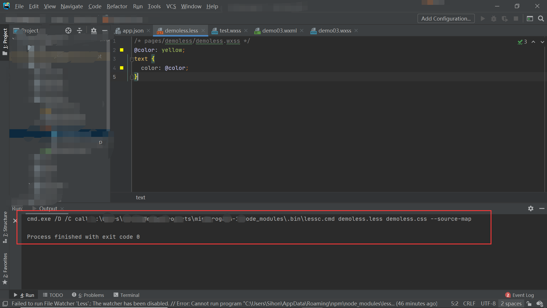 WebStorm配置less（解决Failed to run File Watcher ‘Less‘./不是有效的 Win32 应用程序。）_webstrom无法运行watch less-CSDN博客